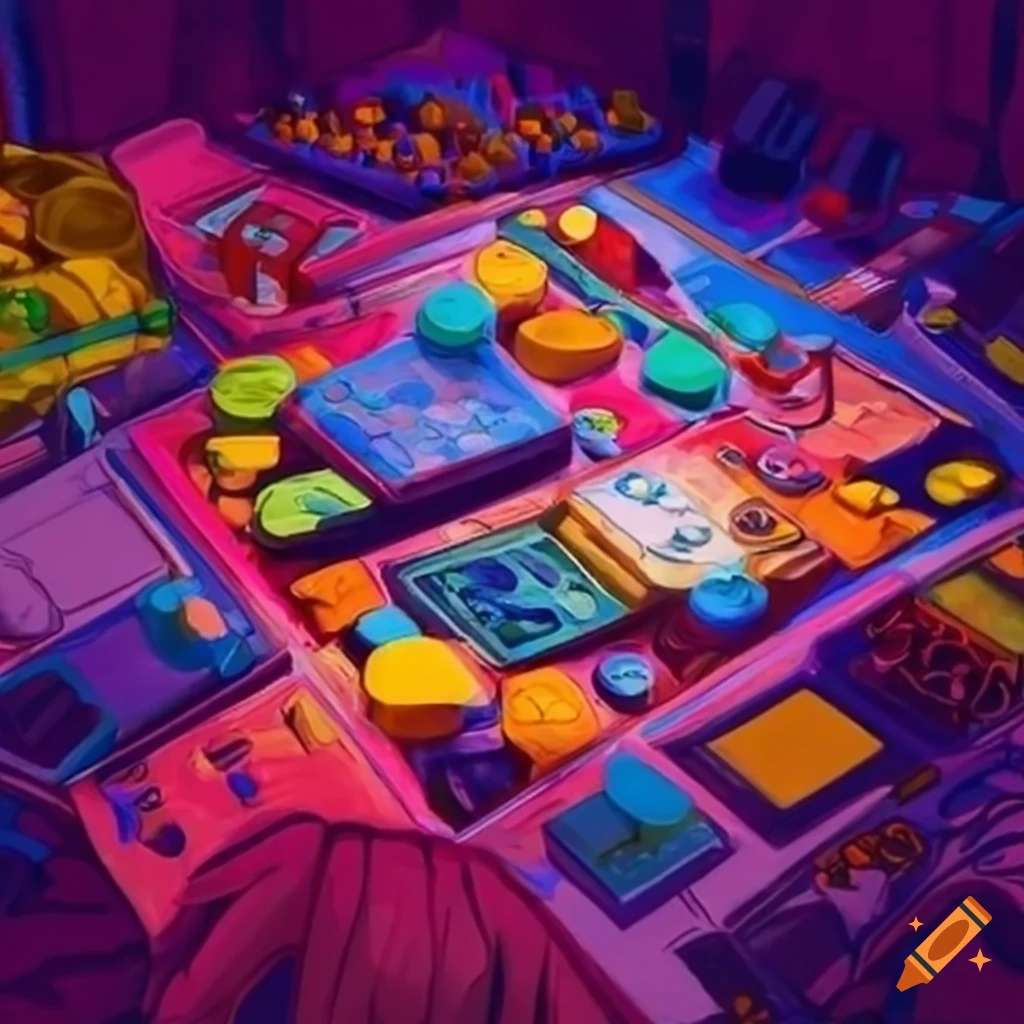 Board game designer designing a colorful game on Craiyon