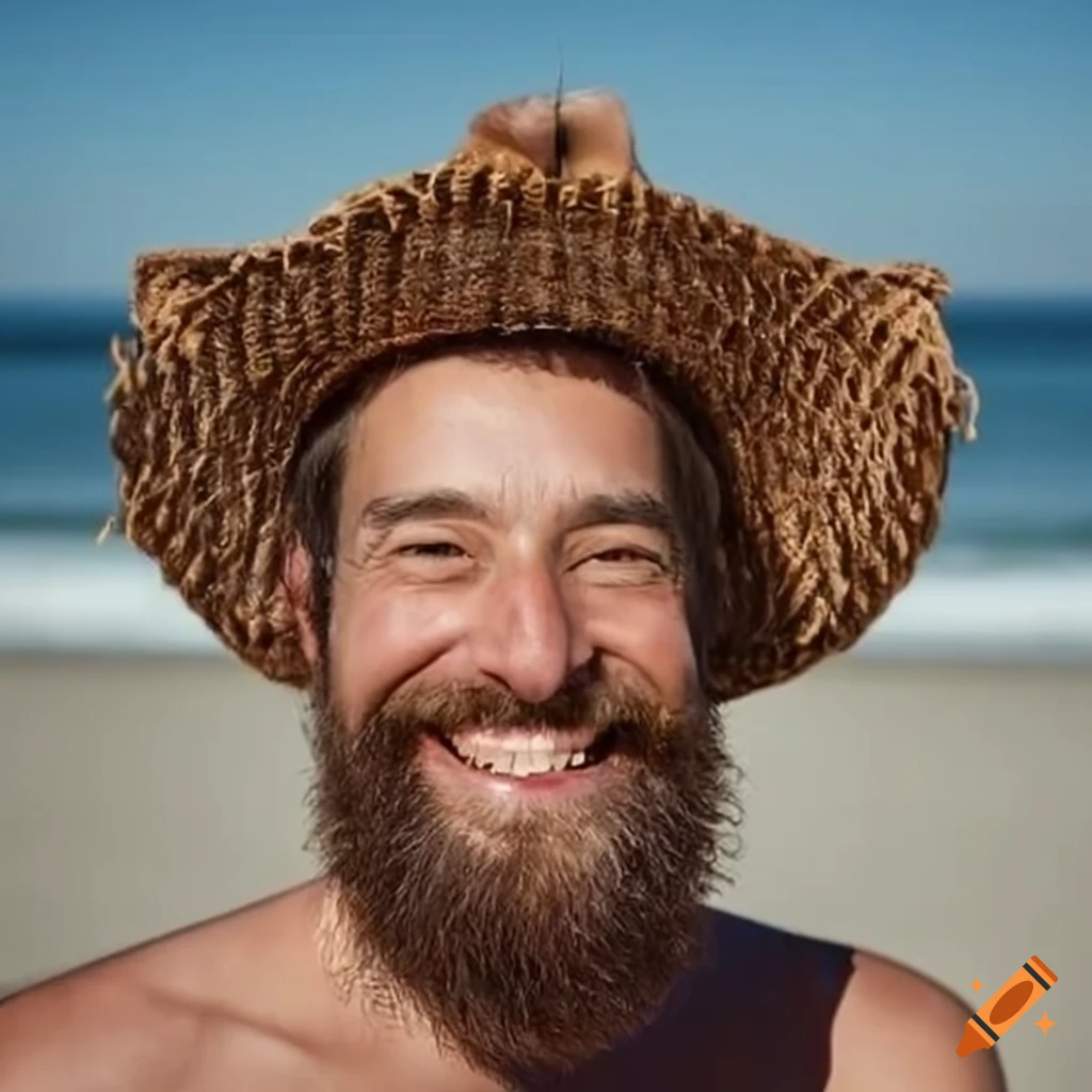 Brown beard man named stanley smith posing at the beach with a smile