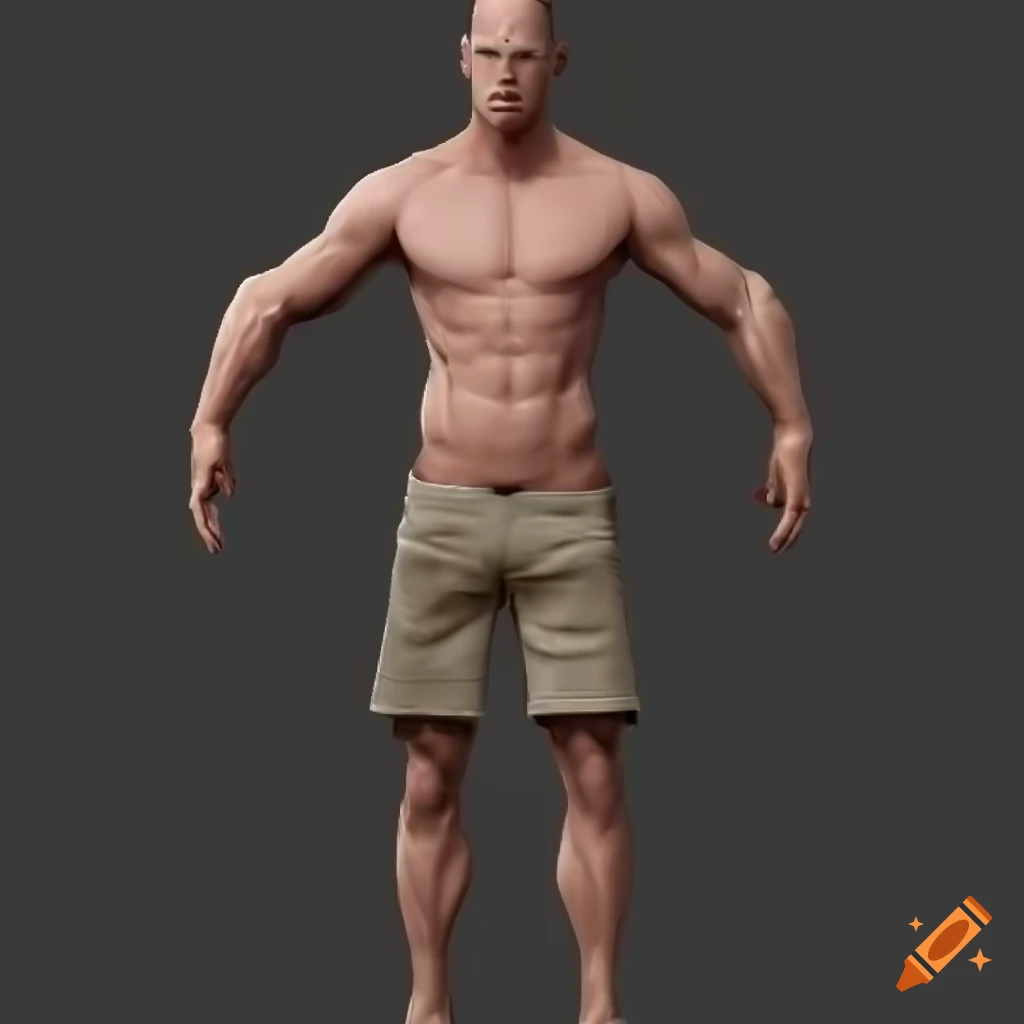 Male standin front t pose, detailed
