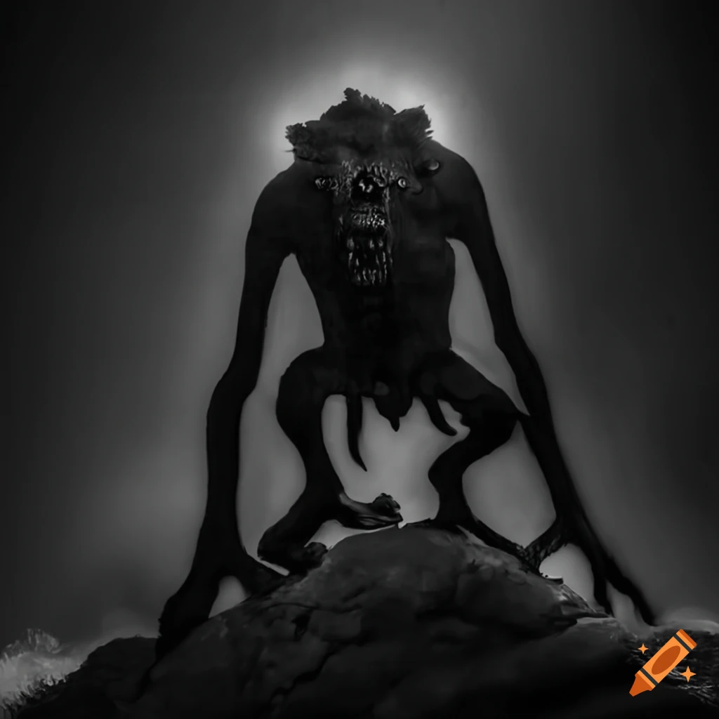 A fearsome mythical creature lurking in the shadows on Craiyon