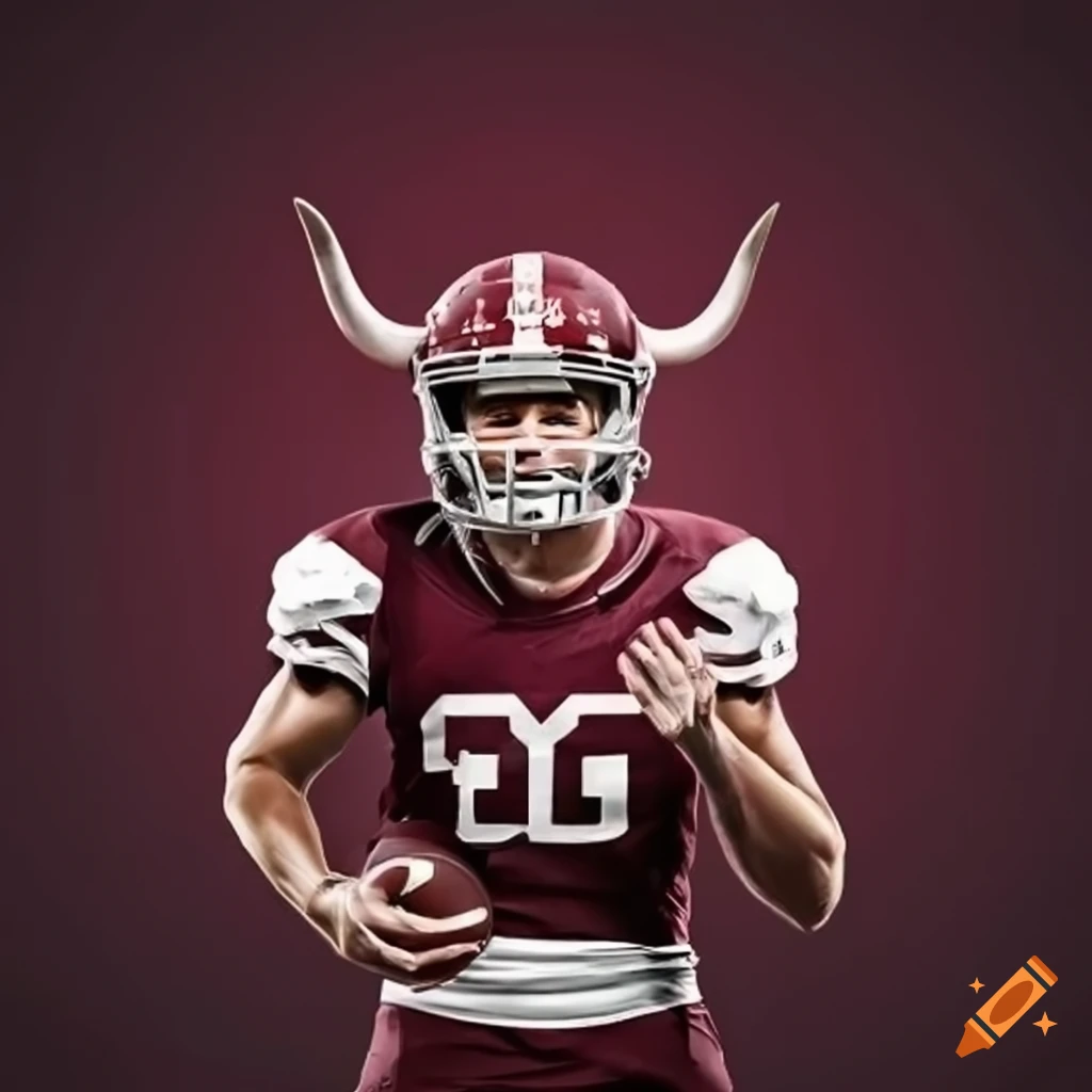Football player in maroon and white jersey with longhorn logo on helmet ...