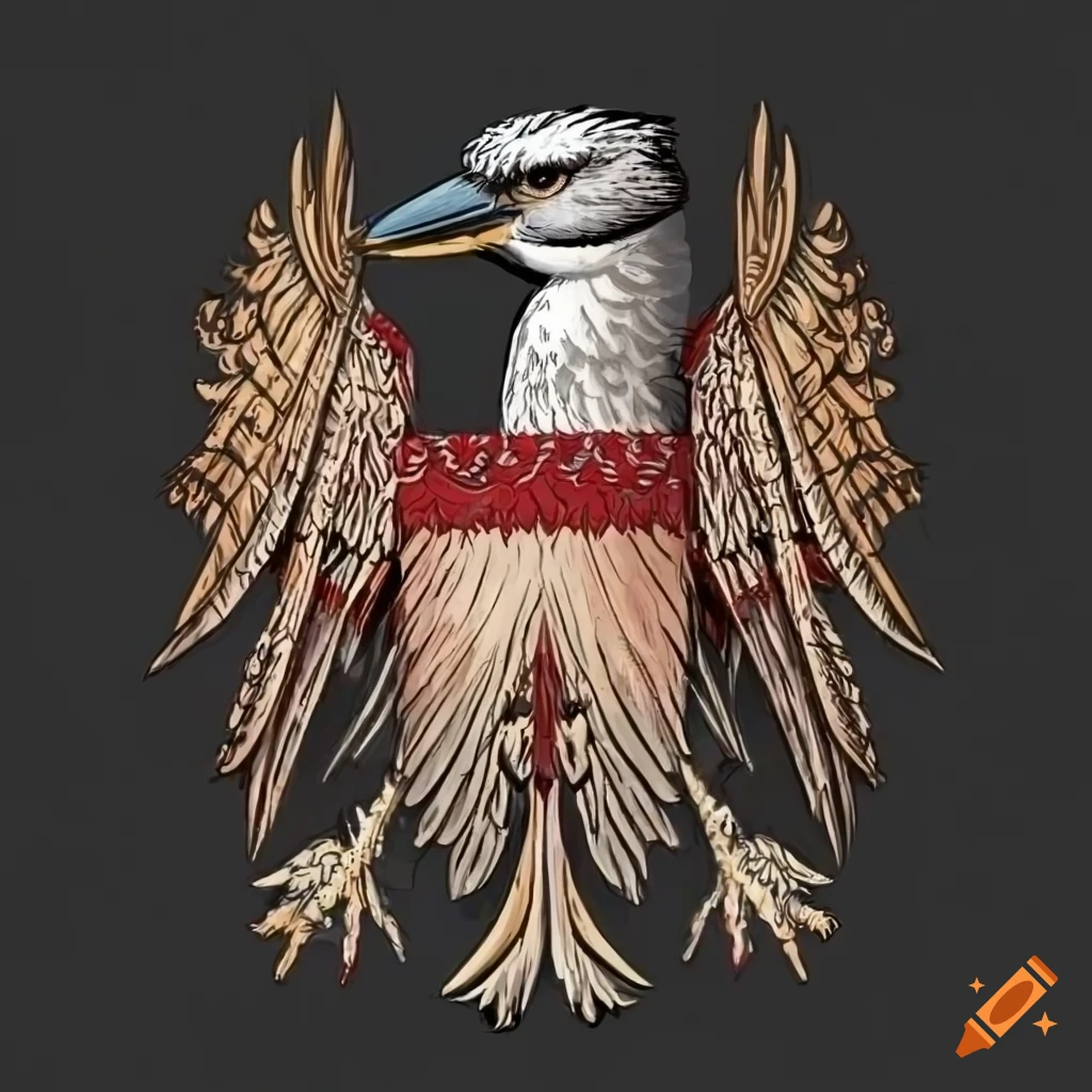 Heraldic coat of arms with kookaburra and brush turkey motifs on Craiyon
