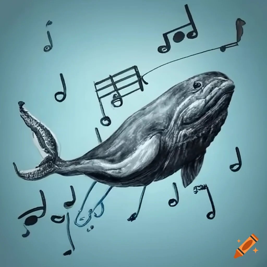 A whale with headphones on and music notes in the air on Craiyon
