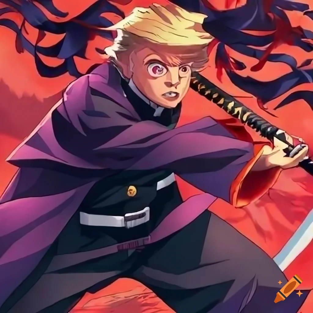 Donald Trump with katana in Demon Slayer artstyle on Craiyon