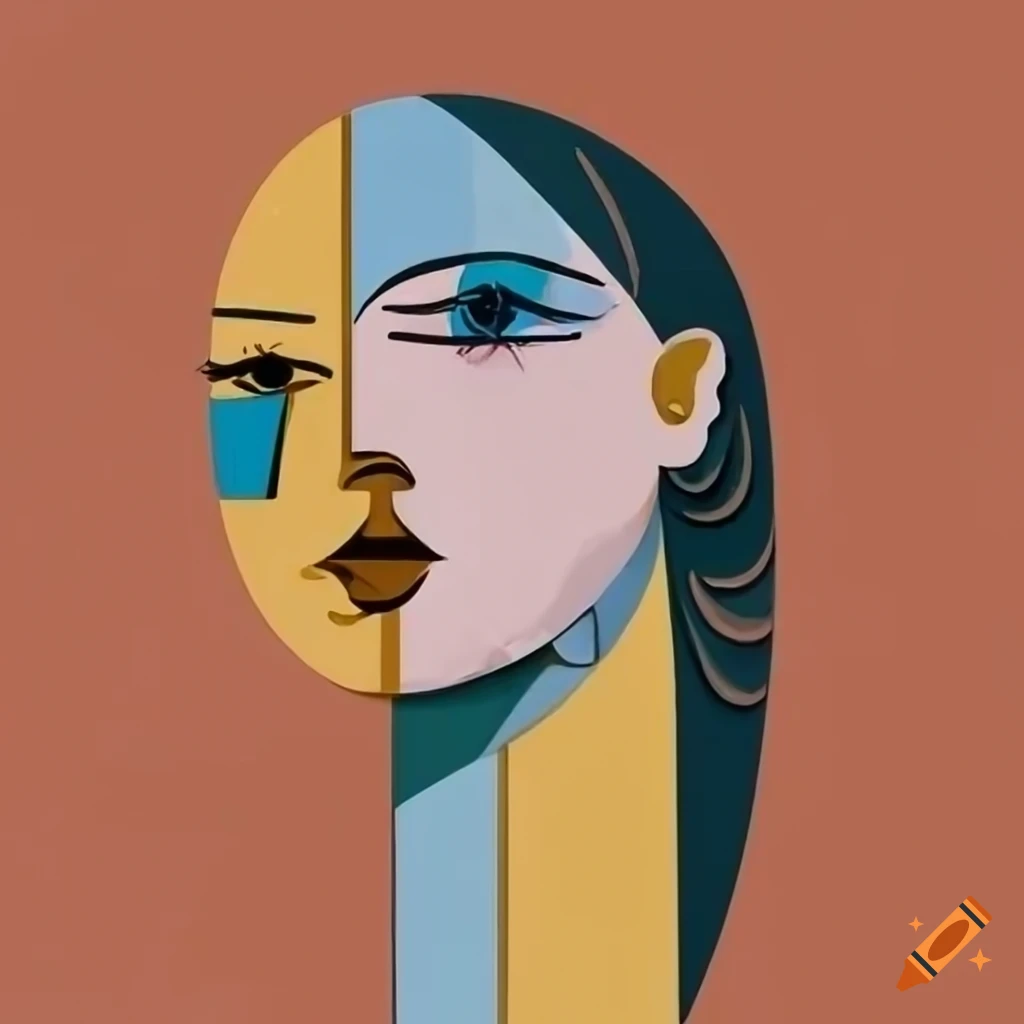 Picasso style minimalist geometric portrait with muted colors