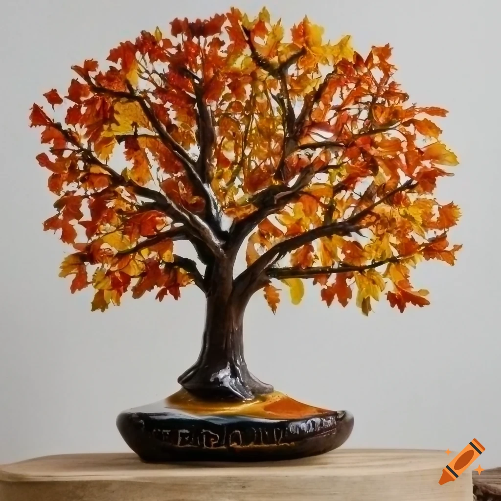 Ceramic figure of an autumn tree, product photo, ceramic details