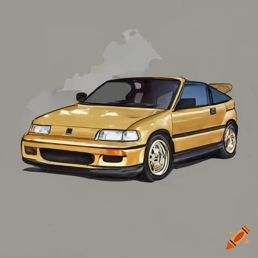 1988 honda crx, gold paint, gold rims, black hood