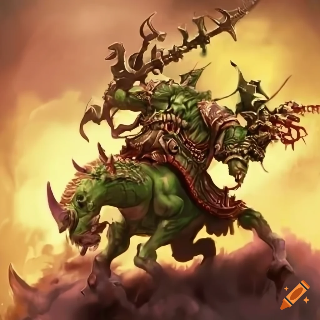 Nurgle from warhammer fighting horses