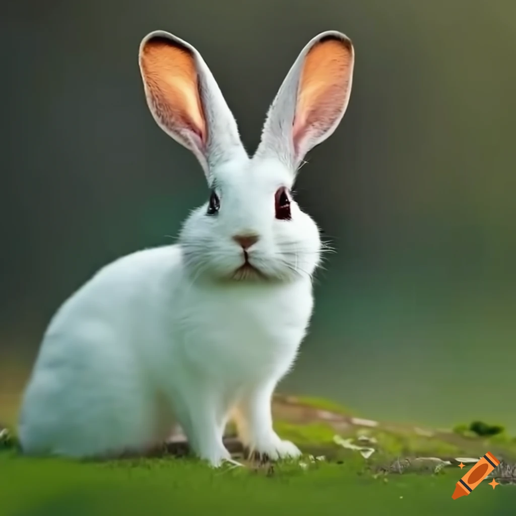 White and black bunnies hop along a forest trail on Craiyon