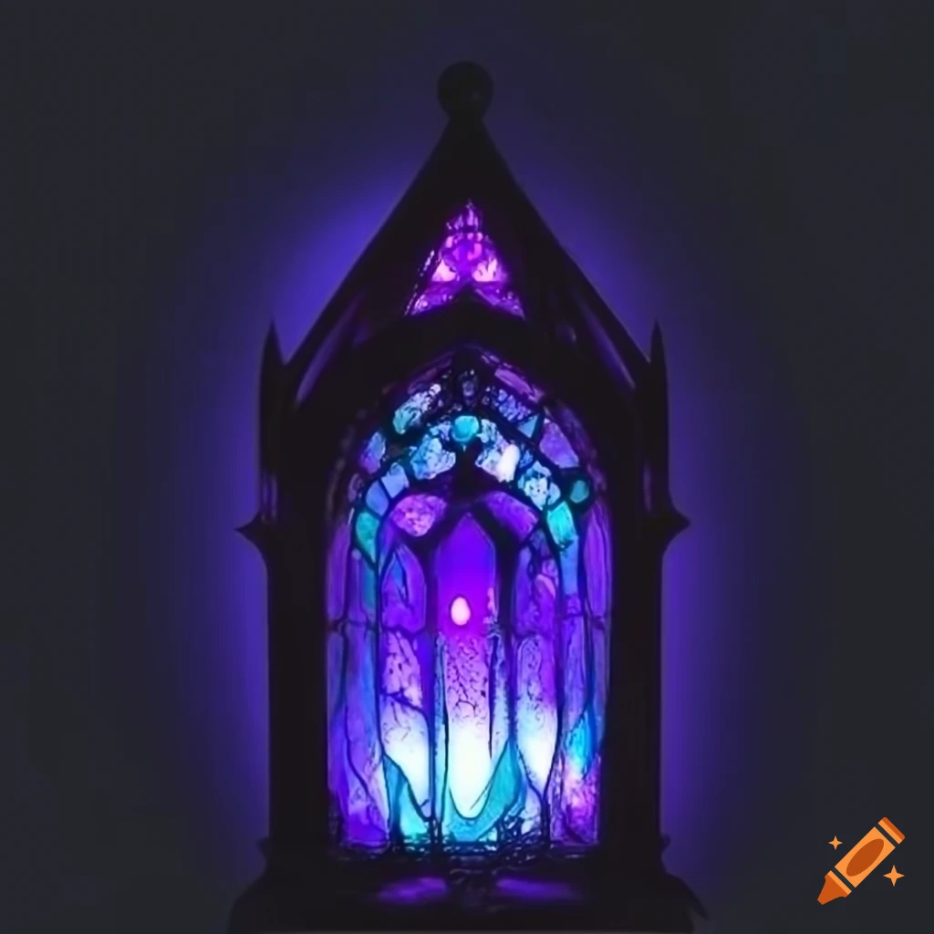 Intricate gothic lantern made of stained glass emitting an ethereal ...