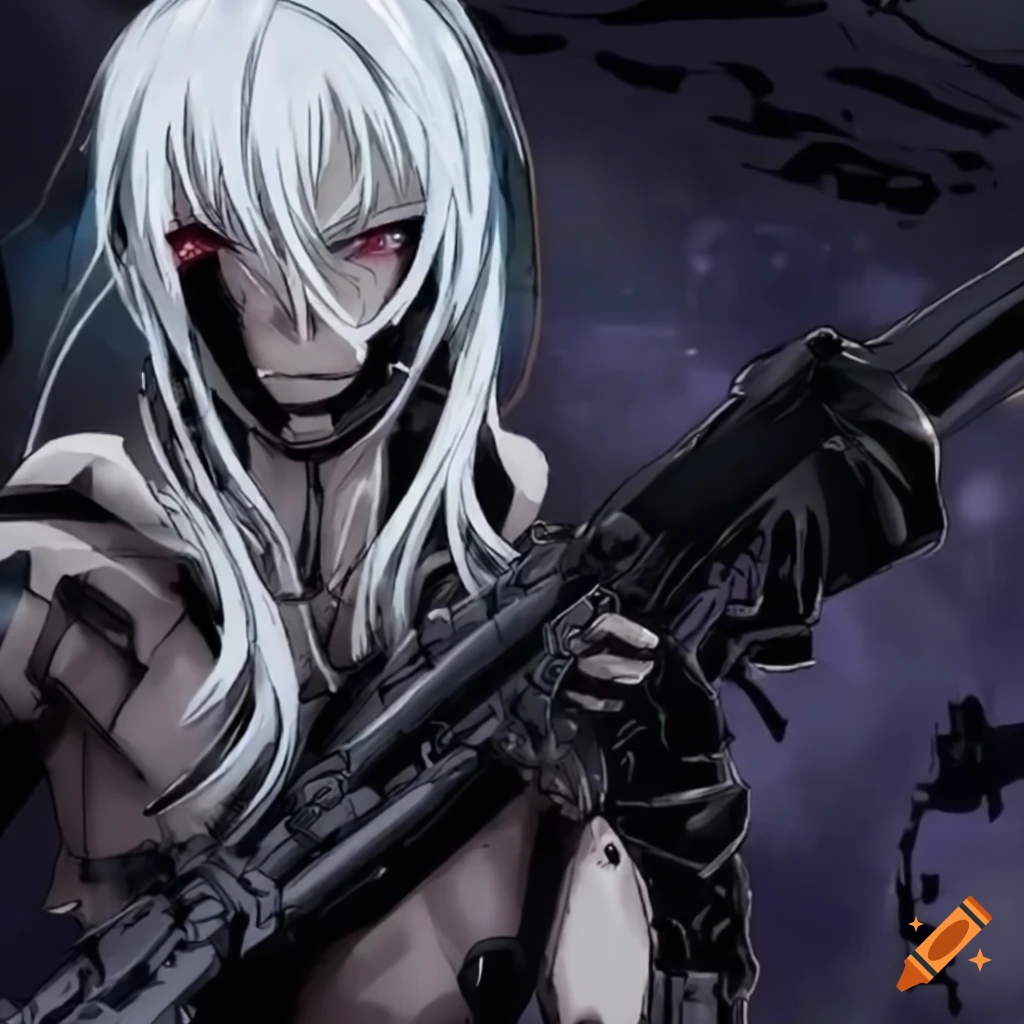 Black magic m-66 anime cyborg white hair scar