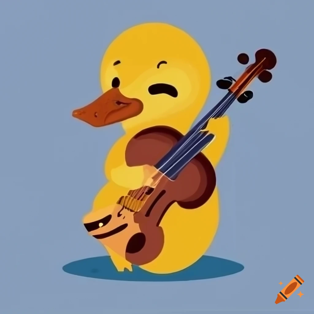 A cute little duck playing the violin (musical instrument) with a heart ...