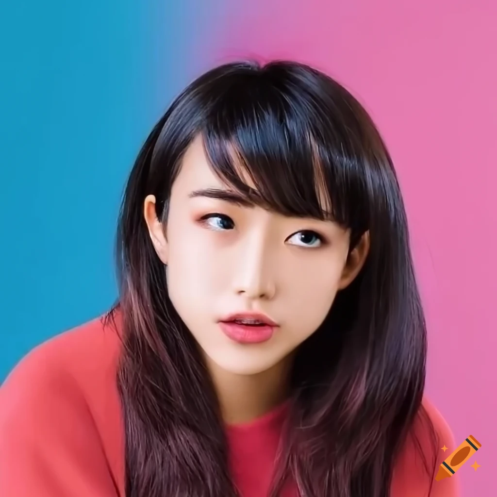 Beautiful Young Woman Japanese Shy Smile Plain Background