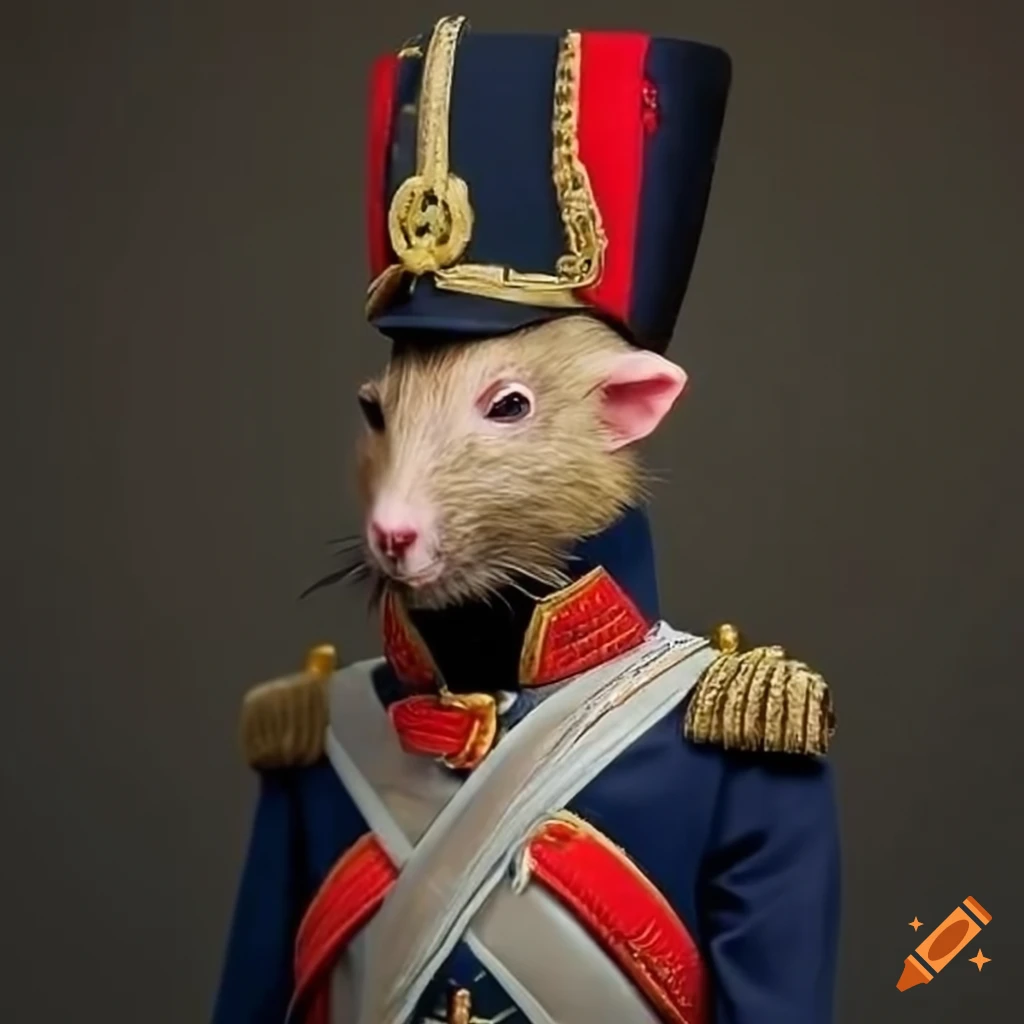 Rat wearing napoleonic imperial guard uniform