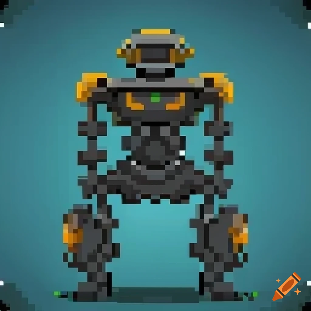 Hd rugged robot in a pixel art style on Craiyon