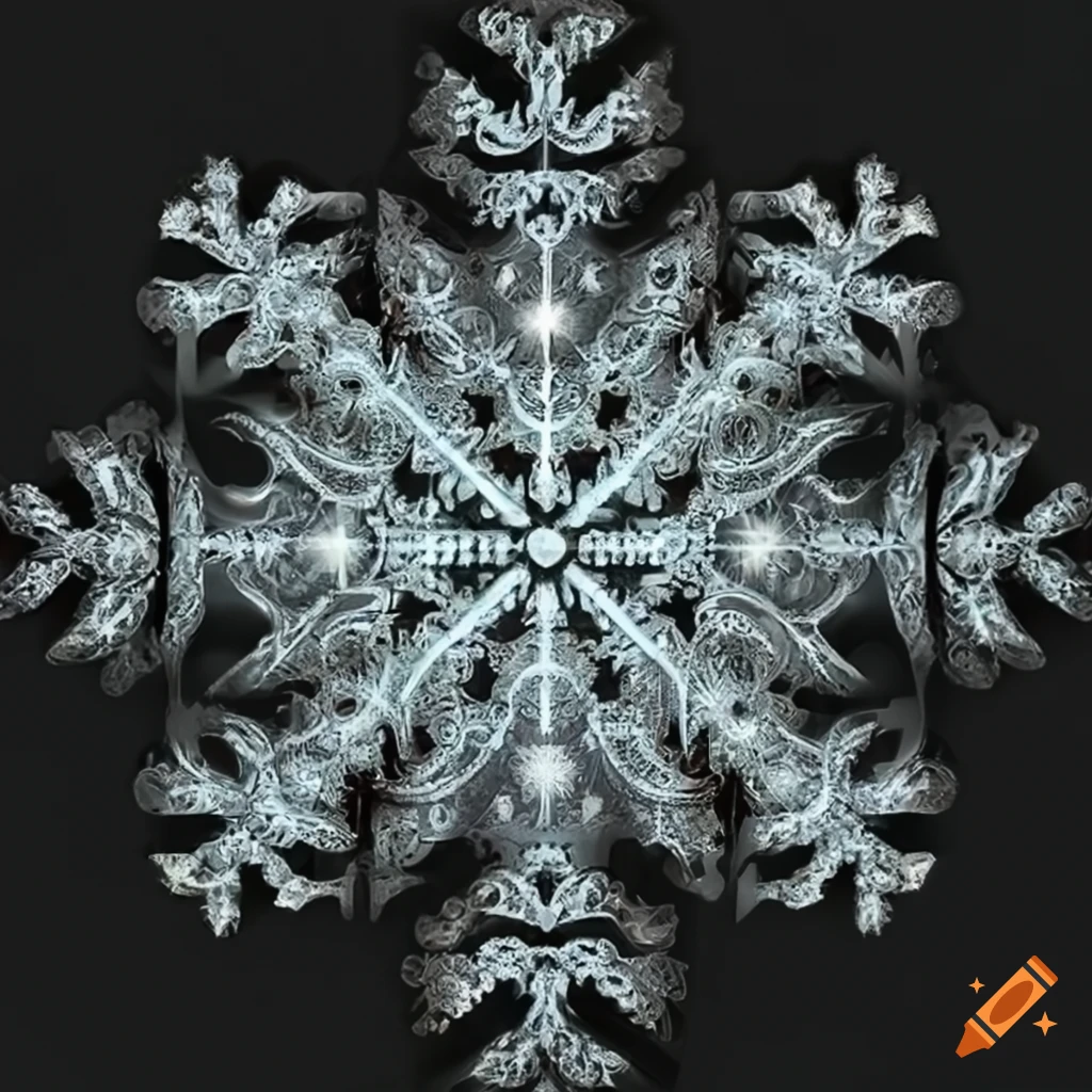 Filigree gold and silver snowflake, symmetrical hd, transparent background