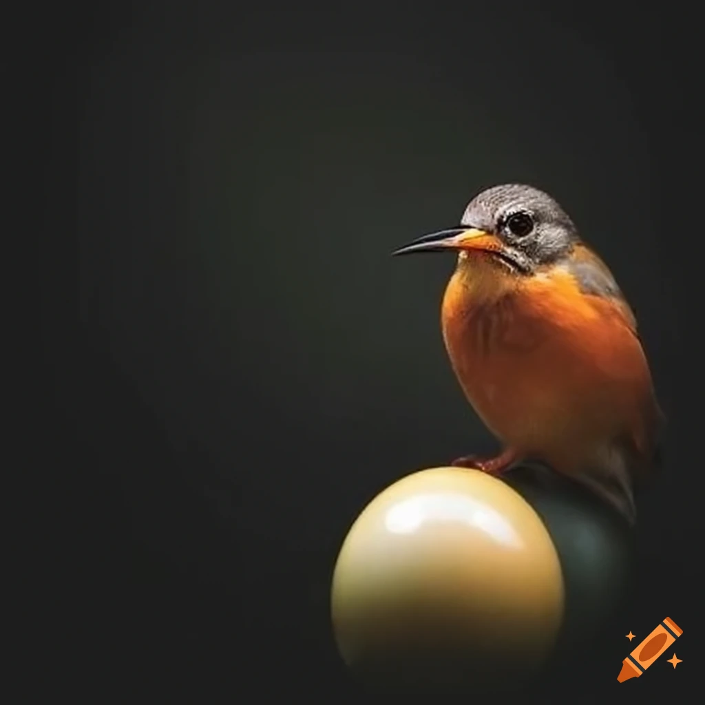 Bird perched on billiards ball on Craiyon