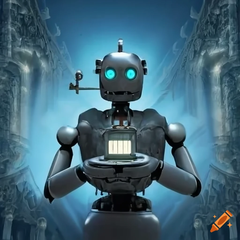 A robot holding a key to the gates of heaven on Craiyon