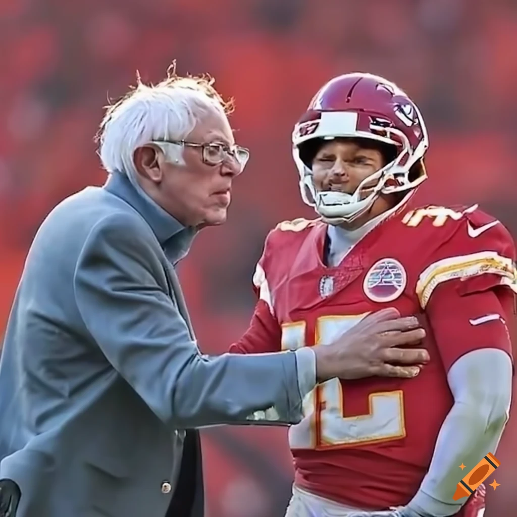 Bernie sanders and patrick mahomes share a friendly handshake on Craiyon