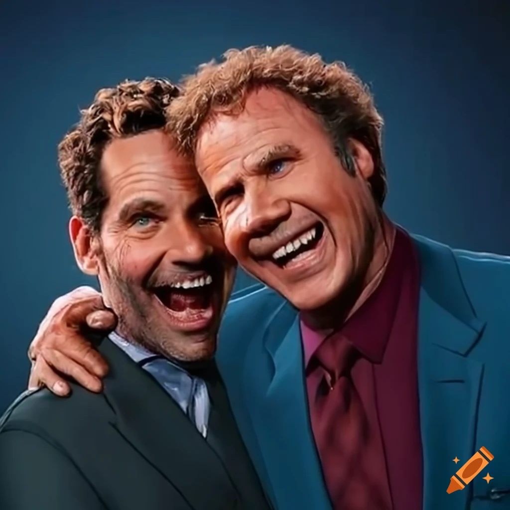 Will Ferrell, Paul Rudd, and Steve Carell laughing together on Craiyon