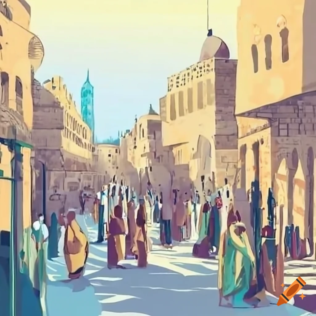 Busy streets of jerusalem in biblical times filled with people during ...