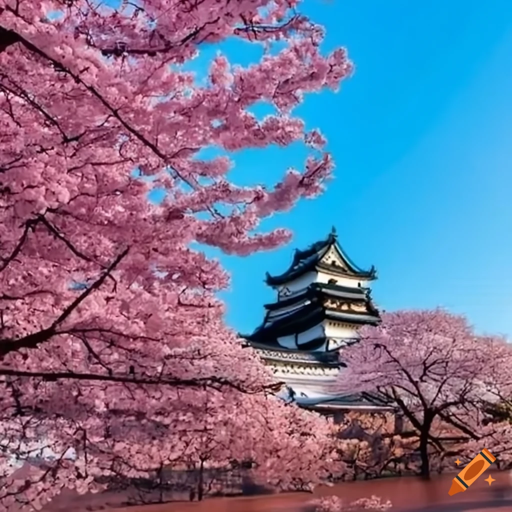 Cherry blossom tree near japanese castle on Craiyon