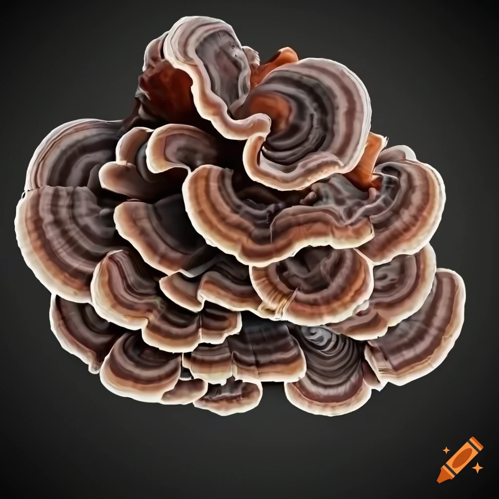 Turkey tail mushroom in 3D for virtual reality illustration on Craiyon