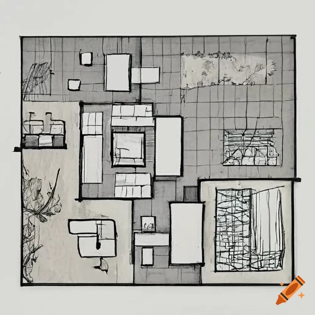 Floor plan of an apartment room layout in the style of egon schiele ...