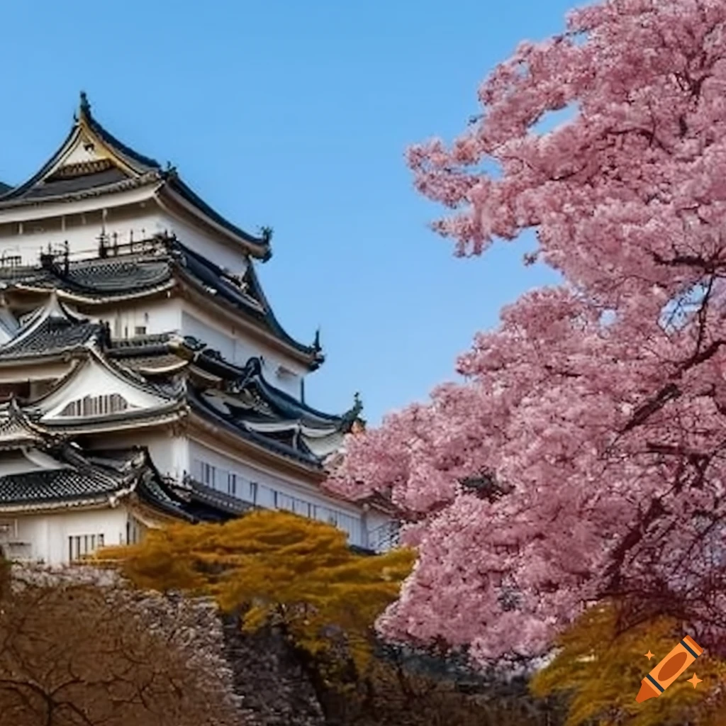 Cherry blossom tree near japanese castle on Craiyon