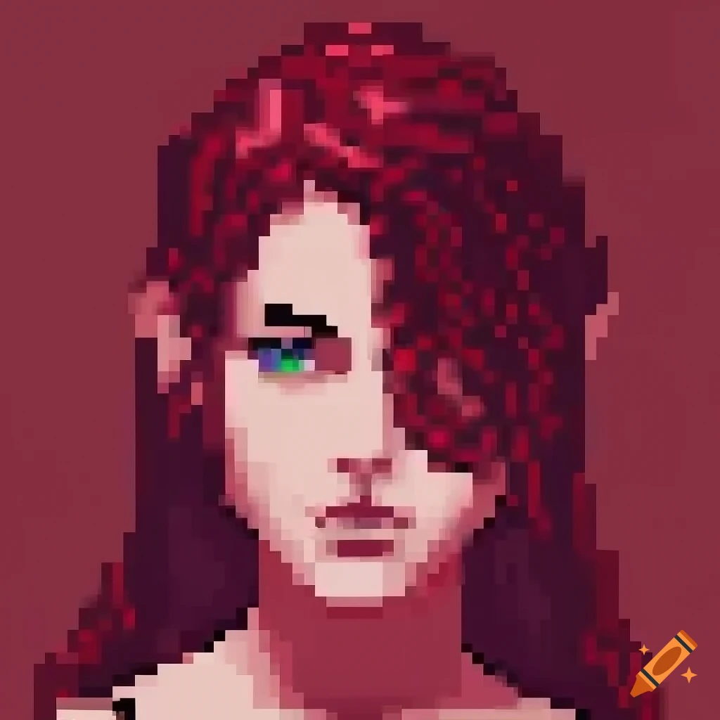 Woman with red hair, portrait in pixel art on Craiyon