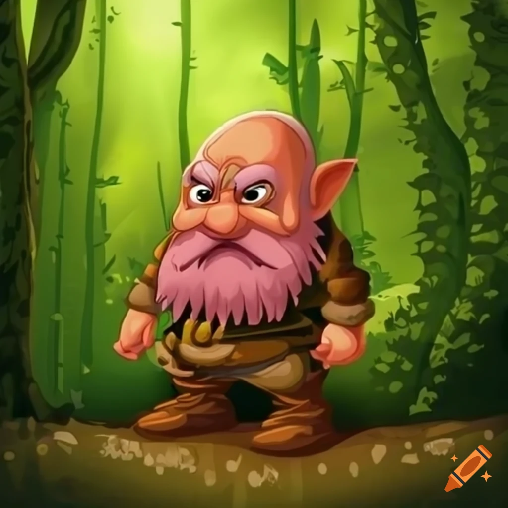 Cartoon image of a wild dwarf in the forest