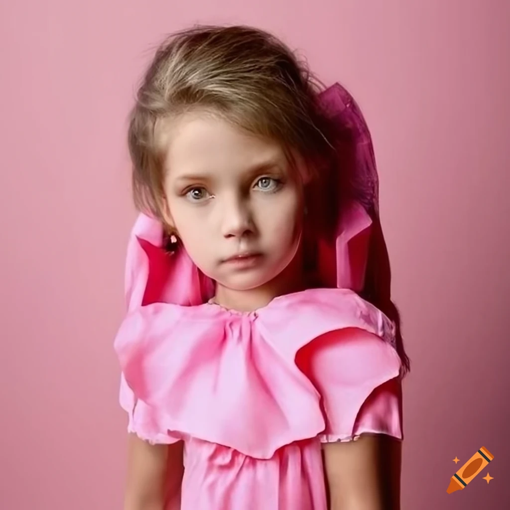 Forward-facing portrait hyper-realistic girl-age-10 wears-a-pink ...