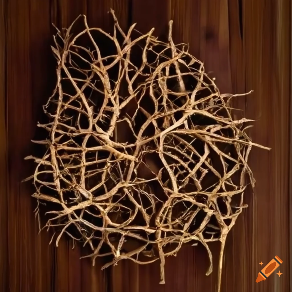 Small structure made of natural materials like leaves, twigs, and rocks