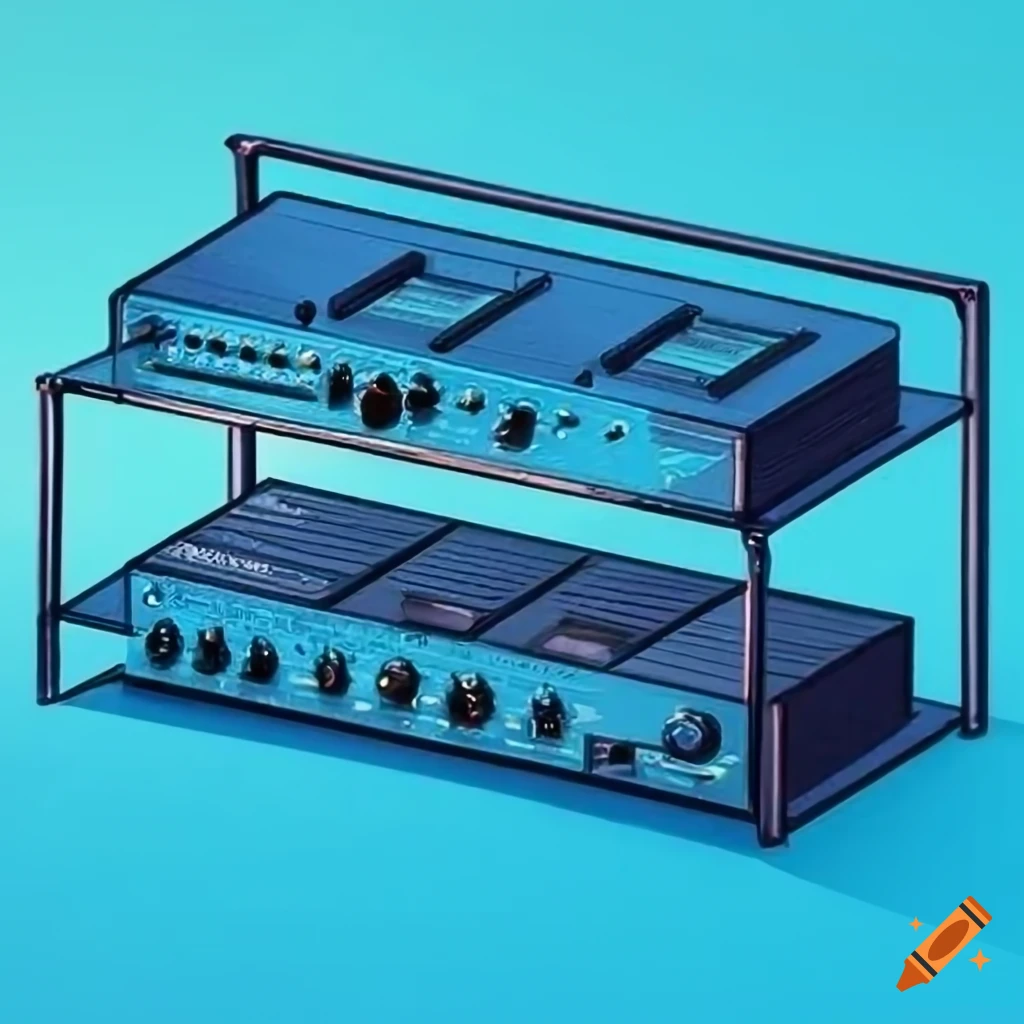 Drawing of a rack with pro audio amplifier very simple on Craiyon