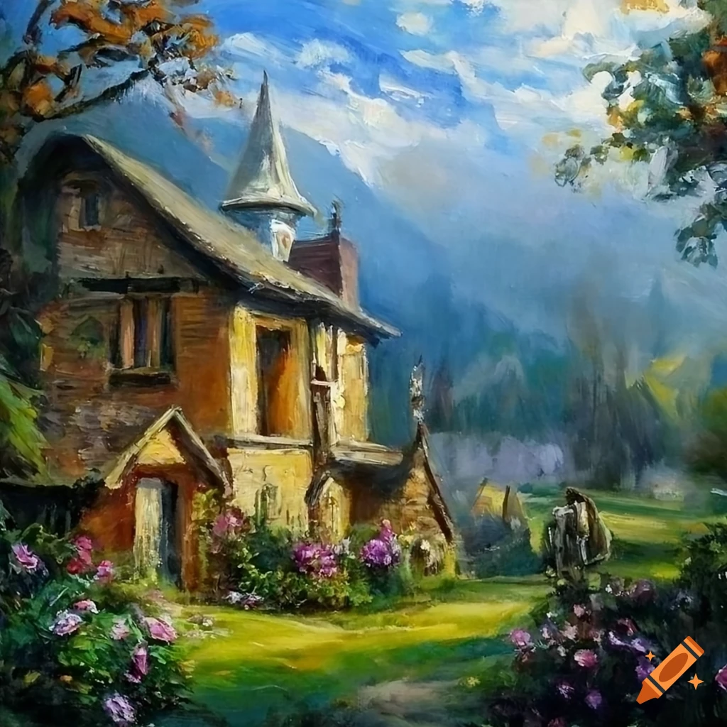 A fantasy village, spring, fantasy baroque art painting oil by greg ...