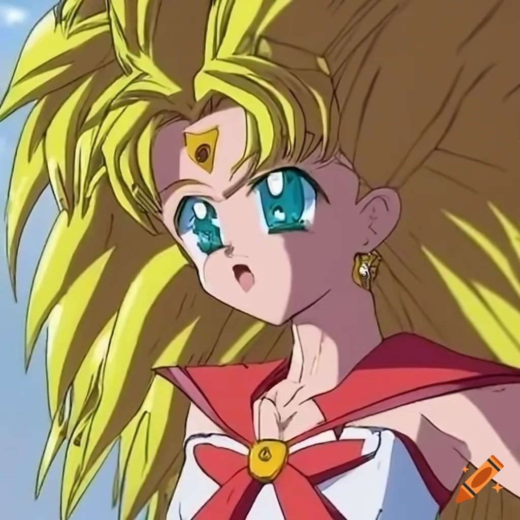 Sailor Venus with tall yellow spiky SSJ hair, a powerful aura, and a ...