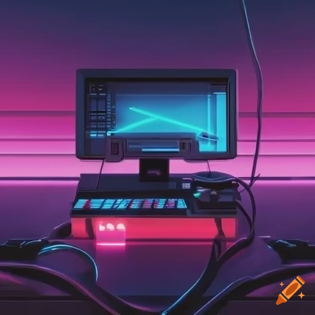 A synthwave videogame console on Craiyon