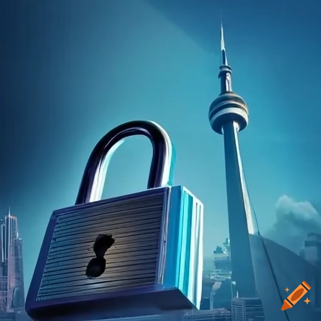 Cyber security lock with the cn tower in the background