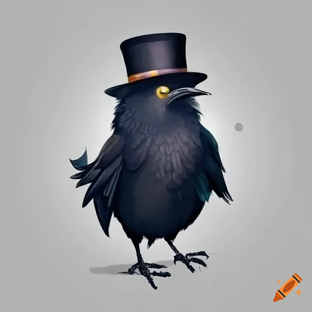 Cute crow in top hat on Craiyon
