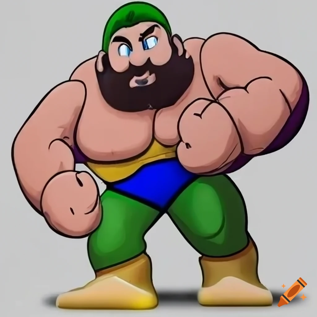 Bearded iranian super mario wrestler cartoon on Craiyon