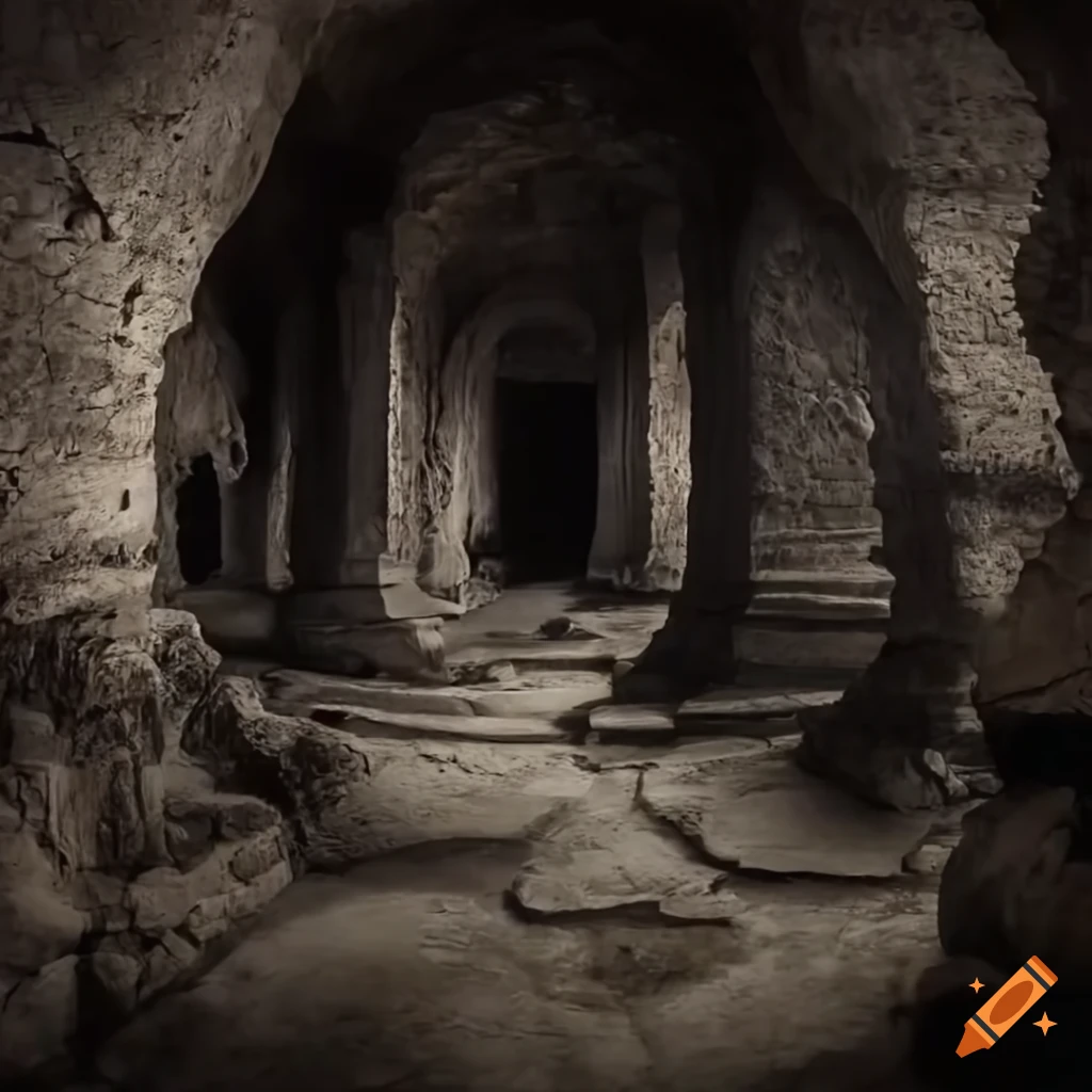 Ancient city inside a cave with a dark gloomy style
