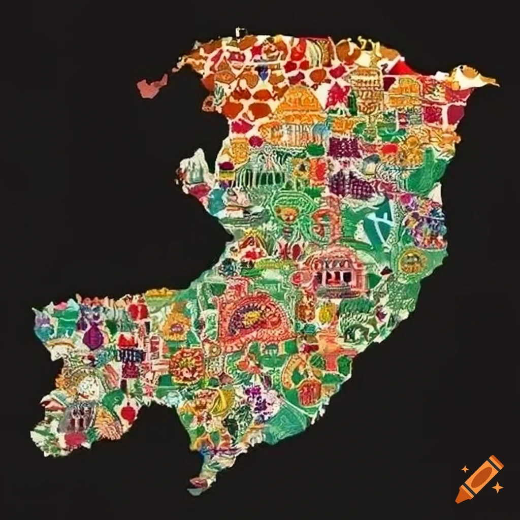 Map of gujarat with traditional motifs representing its culture on Craiyon