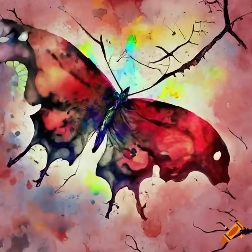 Red devil butterfly surrounded by dead trees