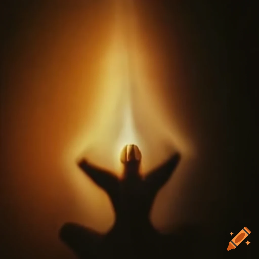 A mystical figure made of energy creating a light soul with his hands ...