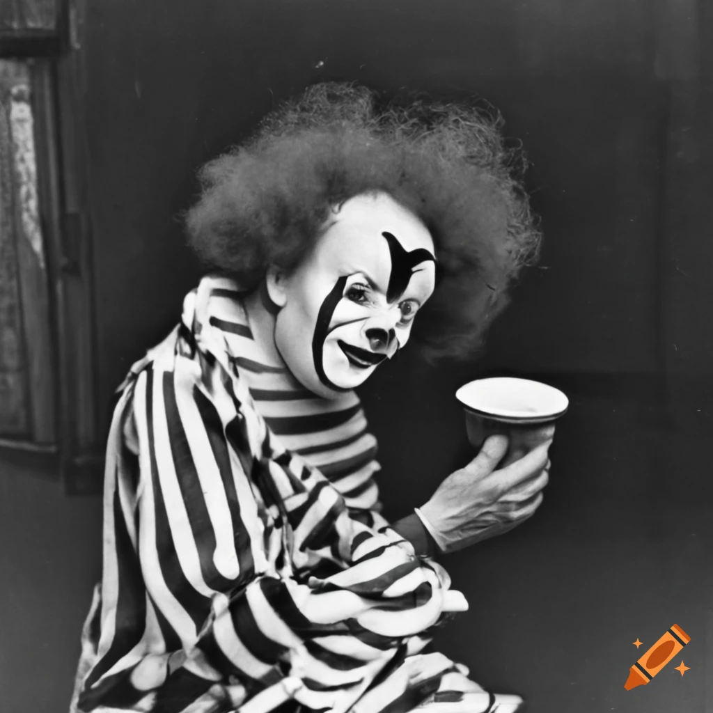 Clown playing noughts and crosses, 70s photo