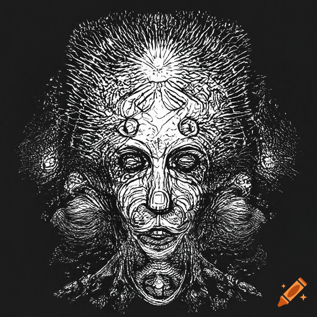 Cosmic entity meditating in the style of zdzisław beksiński, black and ...