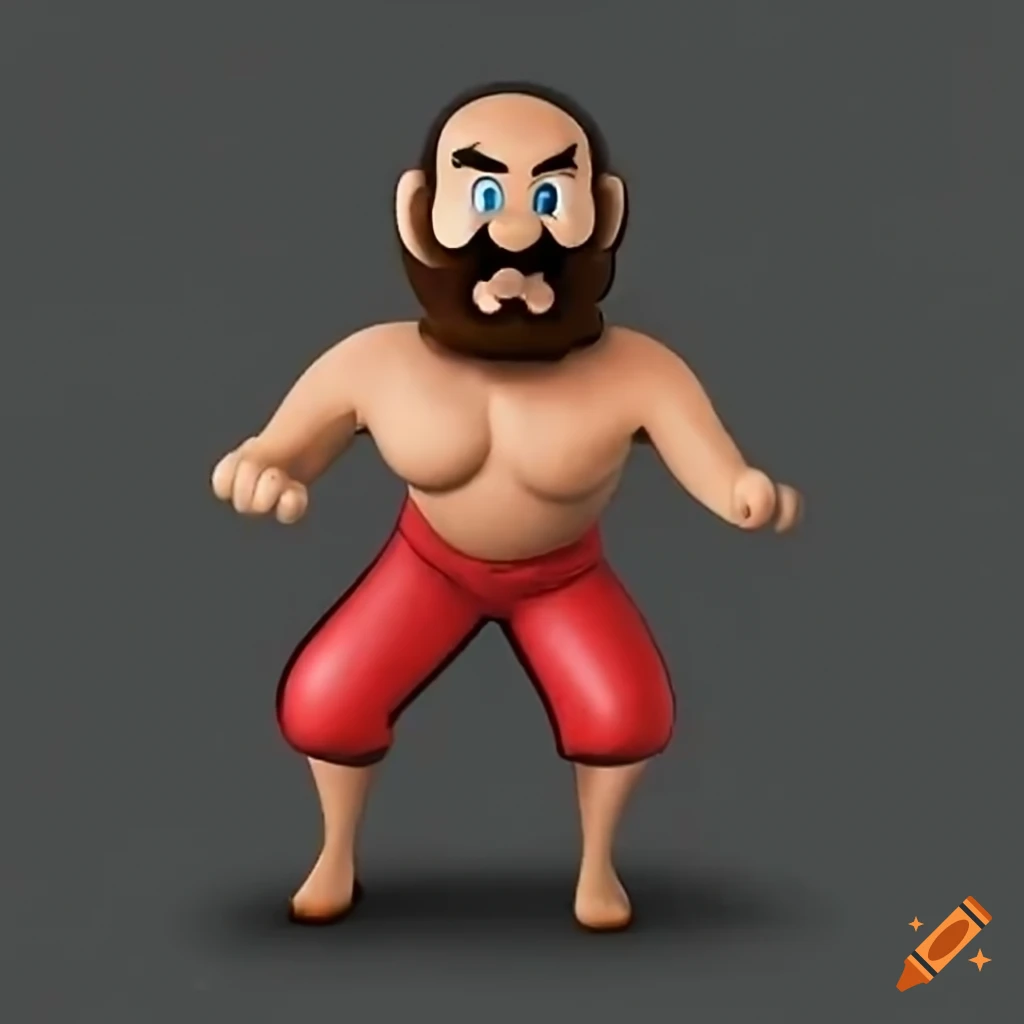 Bearded iraqi super mario wrestler cartoon on Craiyon
