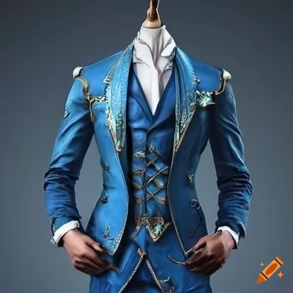 Fantasy blue attire for men, upper body on Craiyon