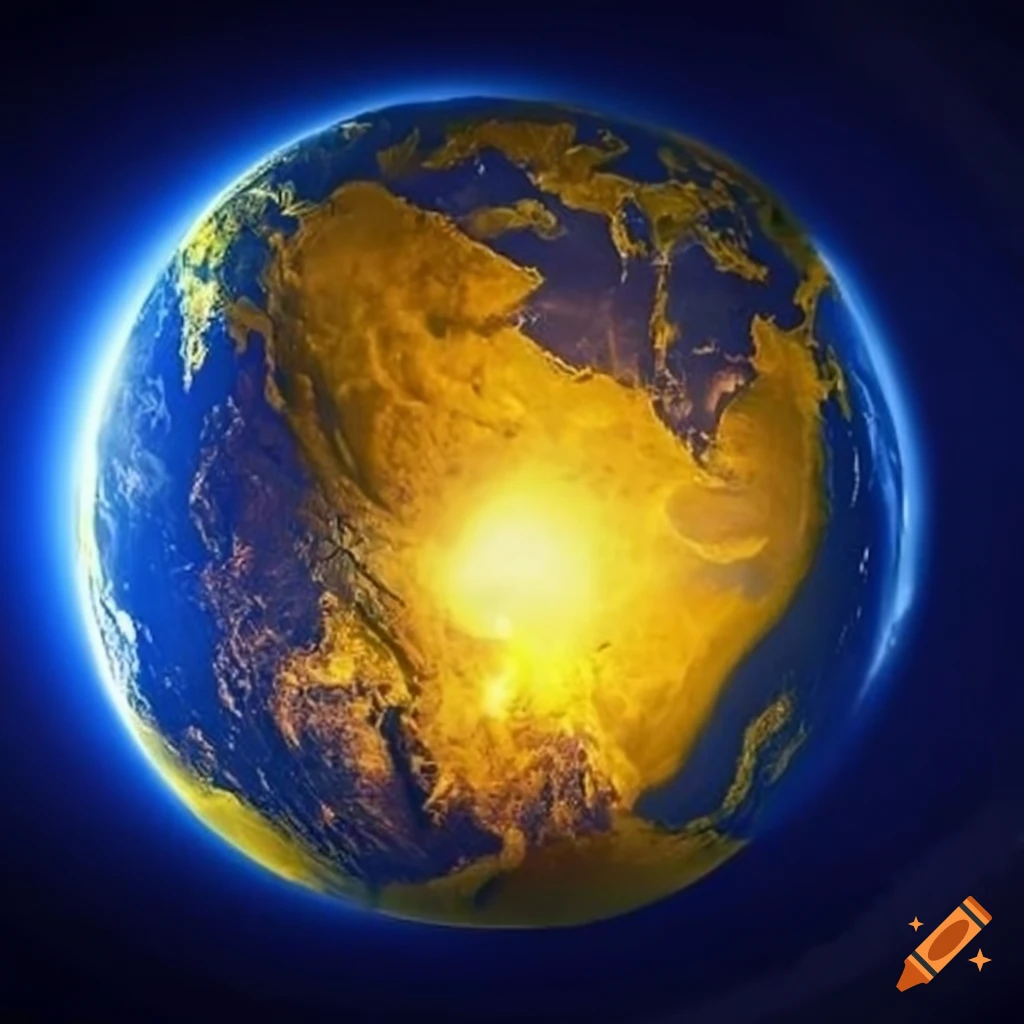A vibrant blue and yellow depiction of planet earth on Craiyon