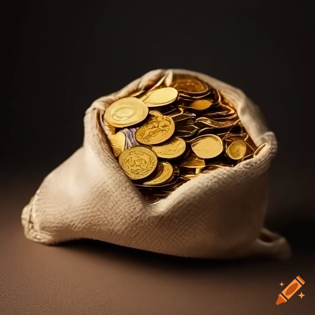 Gold coins in a sachet